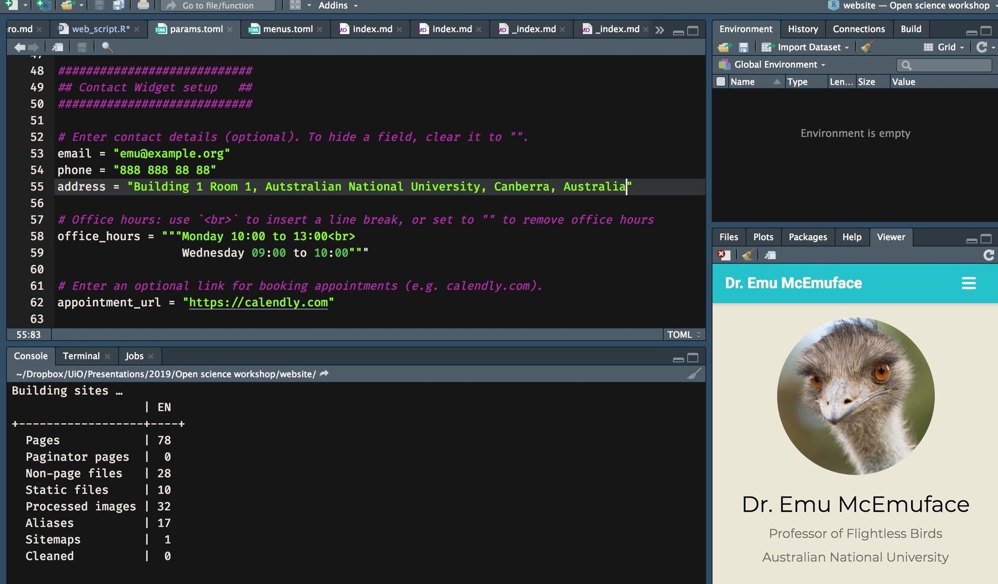 How to make a free personal website in R